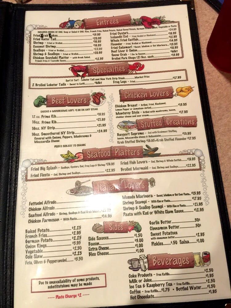 Menu at Bayport Inn pub & bar, Bayport, Cortez Blvd