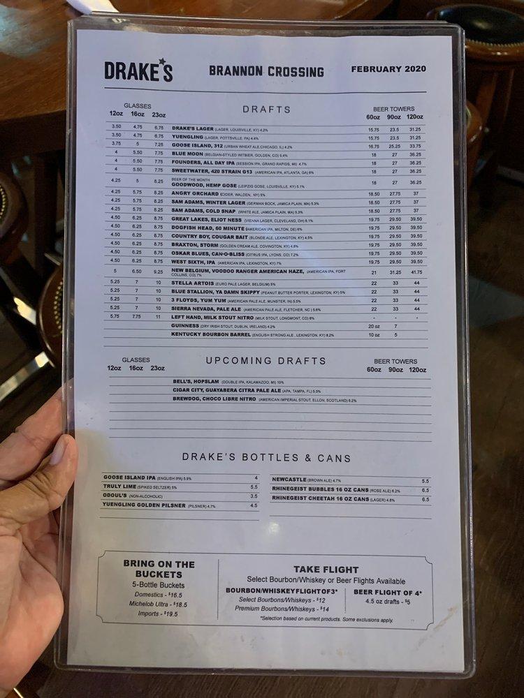 Menu at Drake's restaurant, Nicholasville