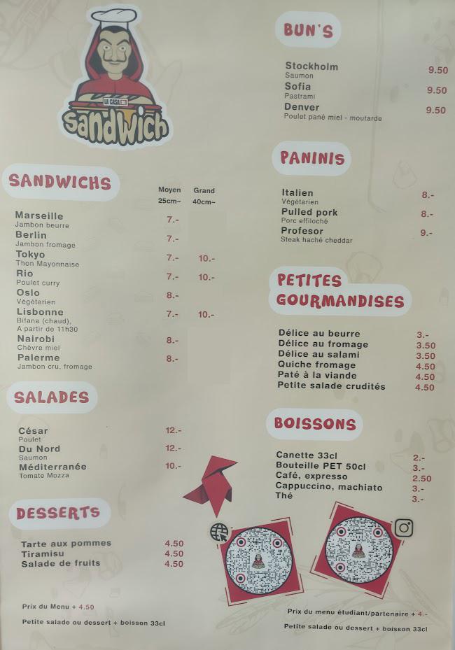 Menu da La Casa Del Sandwich, Ginevra