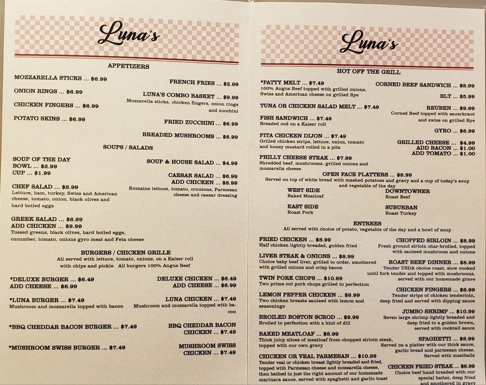 Menu at Luna's Family Restaurant, Brunswick