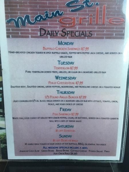 Menu at Main Street Grille pub & bar, Greenwood