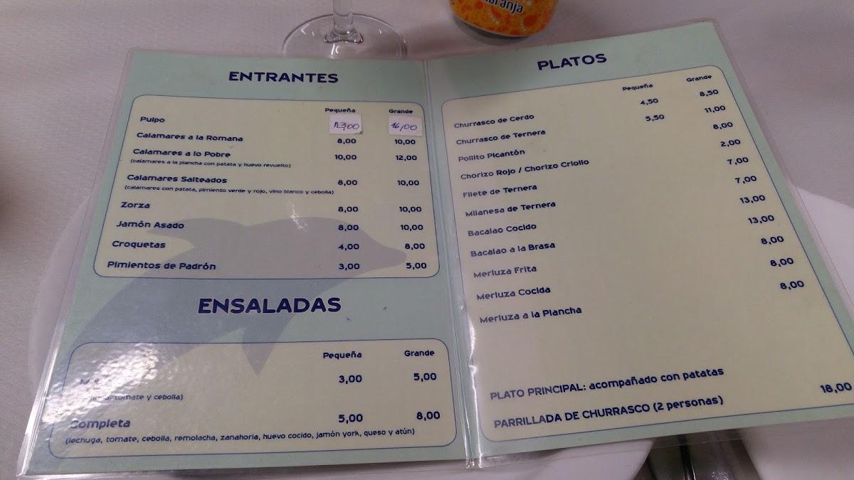 Menu at Mesón Delfín restaurant, Vigo