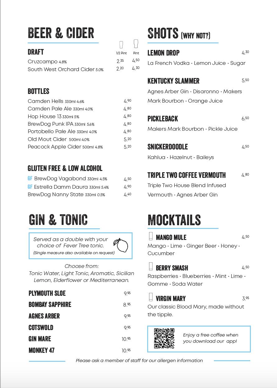 Menu at Triple Two Coffee pub & bar, London, 38 Royal Crest Ave.