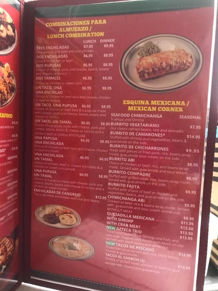 Carta de Abi Azteca Grill & Bar, Arlington