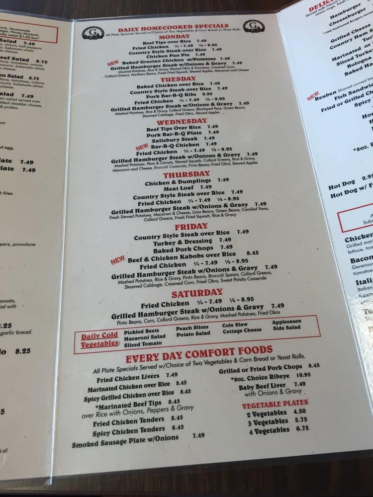 Menu at Circle G Restaurant, Charlotte