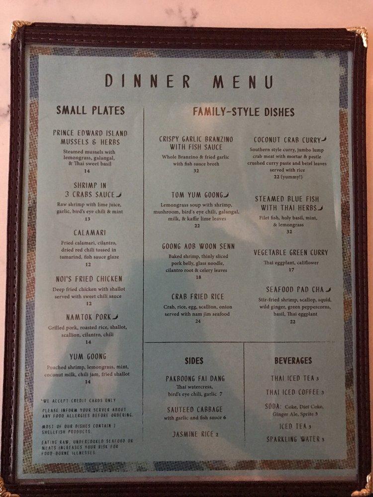 Menu at Fish Cheeks restaurant, New York City, 55 Bond St