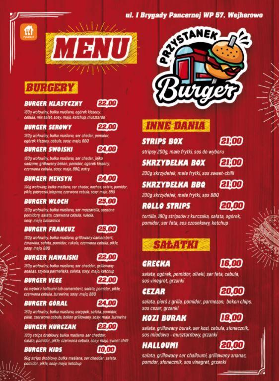 Menu at Przystanek Burger Najlepsze Burgery restaurant, Wejherowo
