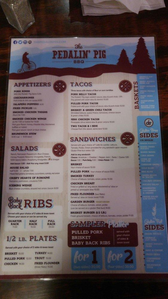 Menu at The Pedalin' Pig pub & bar, Banner Elk