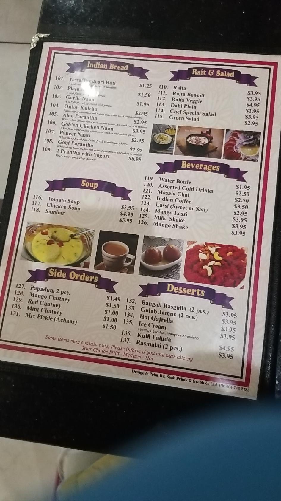 Menu at Basant Sweets & Restaurant, Surrey