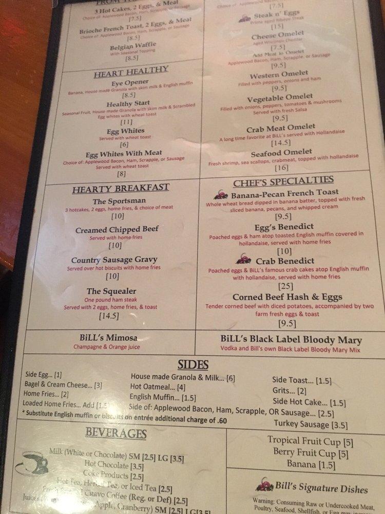 Menu at Bill's PRIME Seafood & Steaks steakhouse, Chincoteague Island