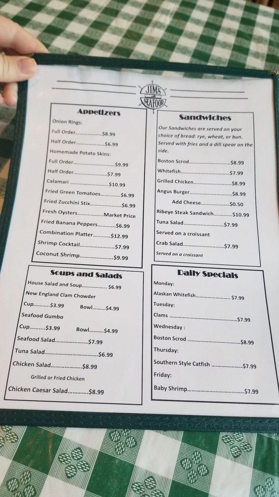 Menu at Jim's Seafood restaurant, Frankfort