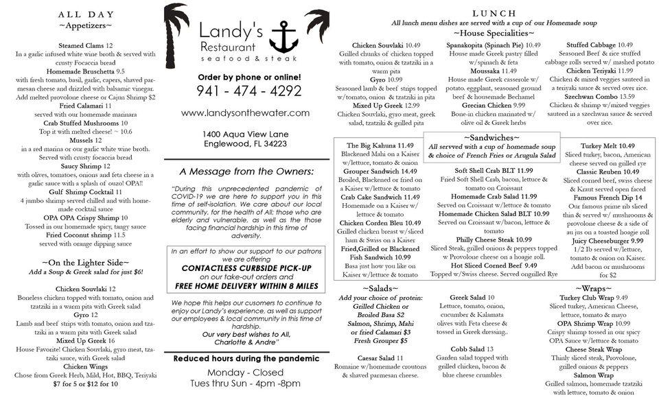 Menu at Landy's Restaurant, Englewood