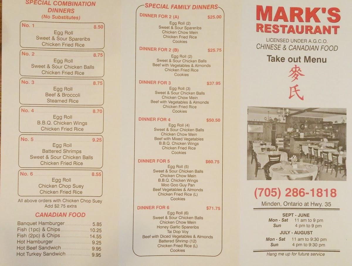 Menu at Mark's Restaurant, Minden