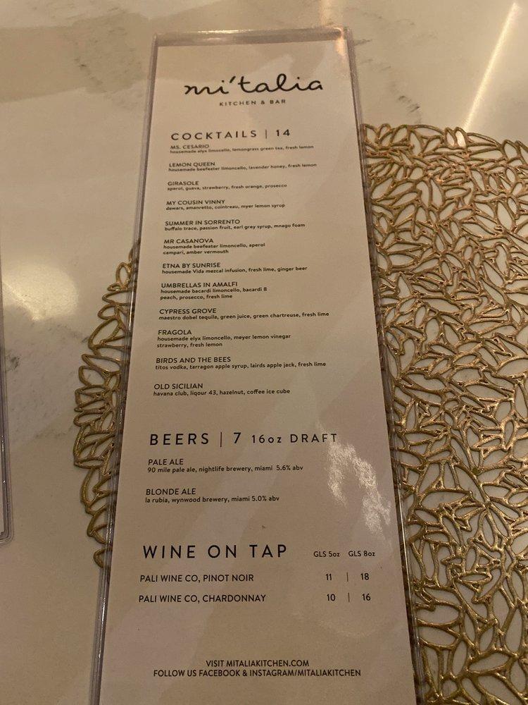 Carta de Mi'talia Kitchen & Bar, South Miami