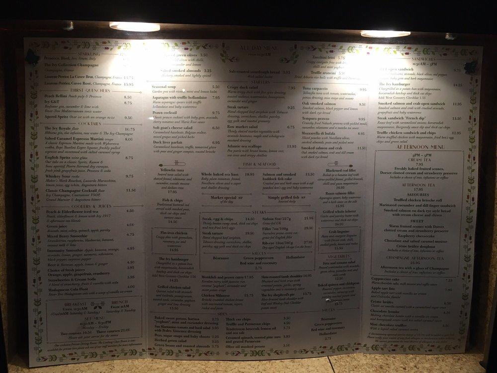 Menu at The Ivy Castle View restaurant, Guildford