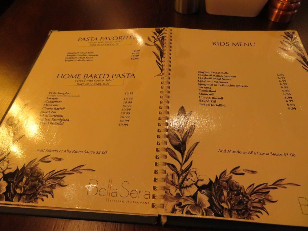 Menu at Bella Sera of Leander restaurant, Leander