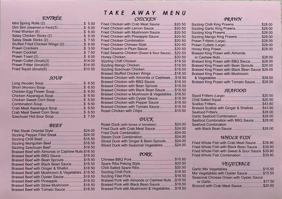 Menu at Golden Mile Chinese Restaurant, Como
