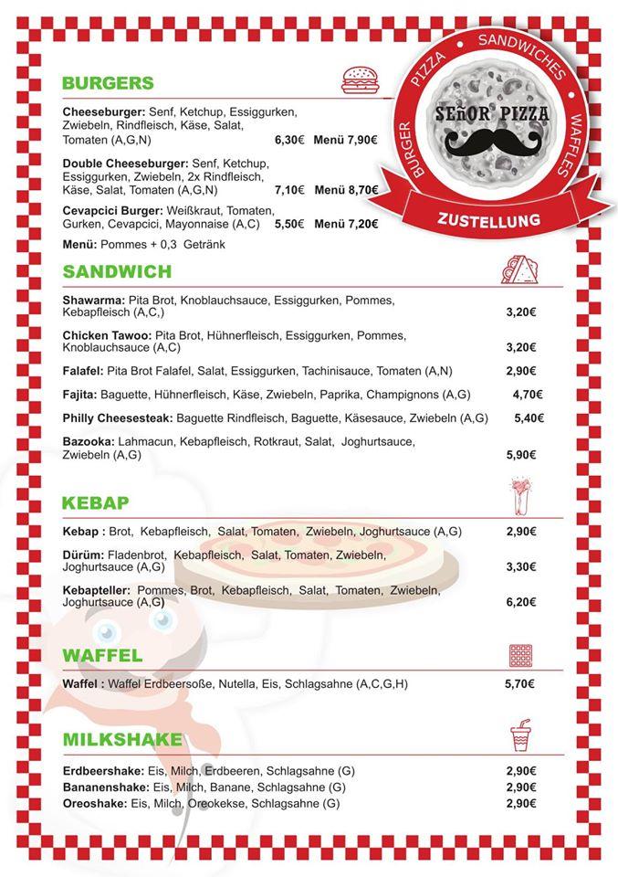 Menu at Señor Pizza, Linz