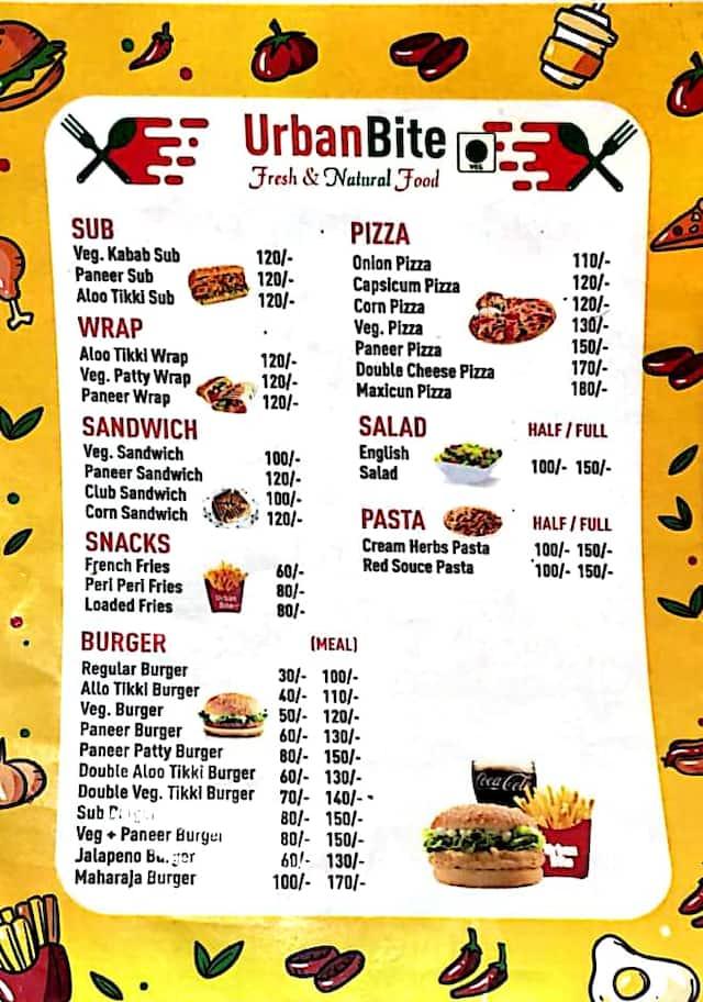 Menu at Urban Bite cafe, Nabha
