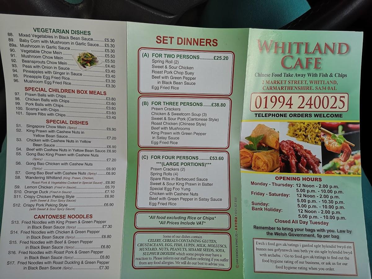 Menu at Whitland Chinese Takeaway fast food, Whitland