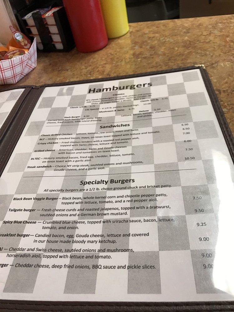Menu at Al's Hamburger restaurant, Green Bay