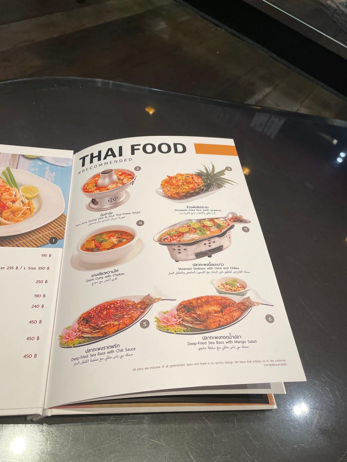 Menu at CINCO Café restaurant, Bangkok