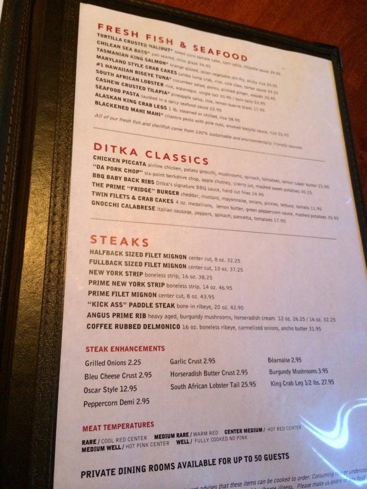Menu at Ditka's steakhouse, Pittsburgh