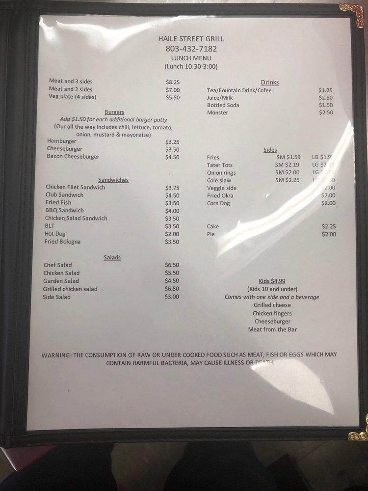 Menu at Haile Street Grill BBQ, Camden
