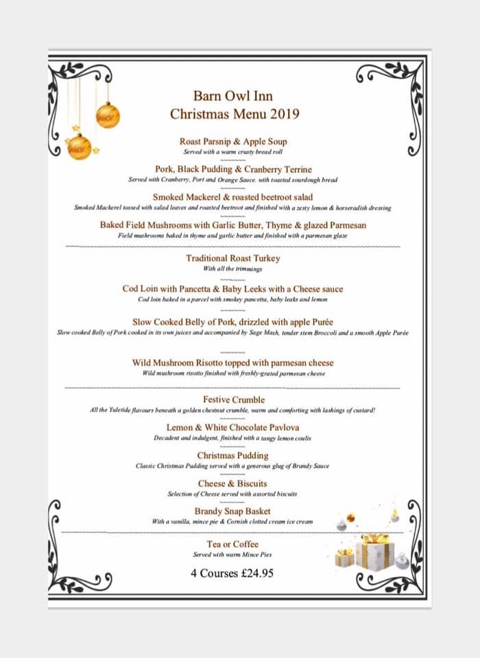 Menu at The Barn Owl Inn, Lymm, Warrington Ln