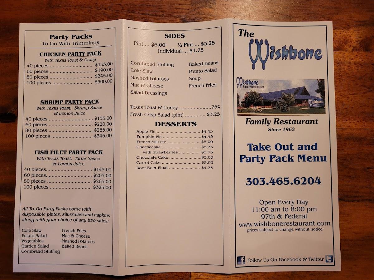Menu at The Wishbone Family Restaurant, Denver