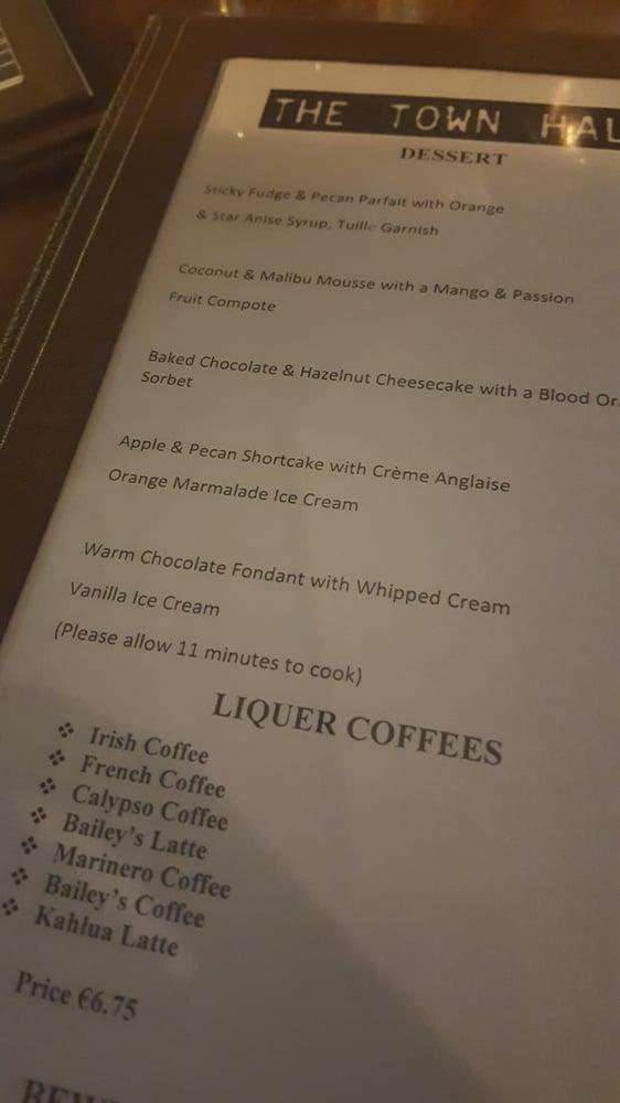 Menu at Town Hall Bistro cafe, Ennis