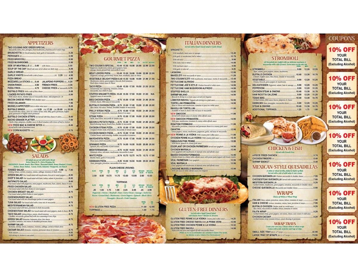 Menu at Two Cousins pizzeria, East Petersburg, 5313 Main St Ste A