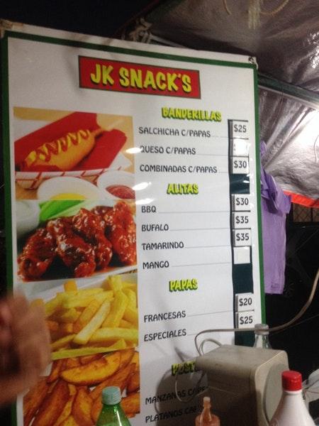 Carta del restaurante jk snack's, Ciudad del México