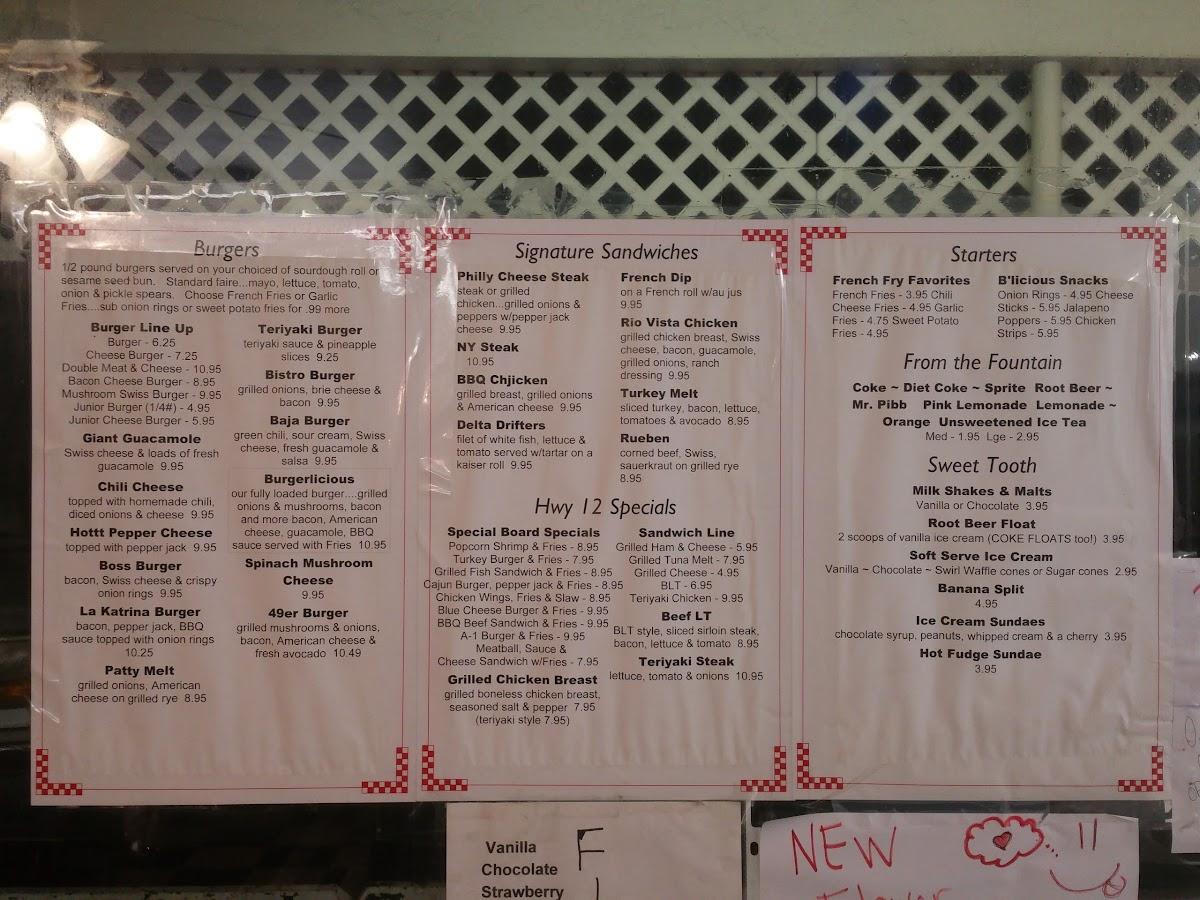 Menu at Burgerlicious restaurant, Rio Vista