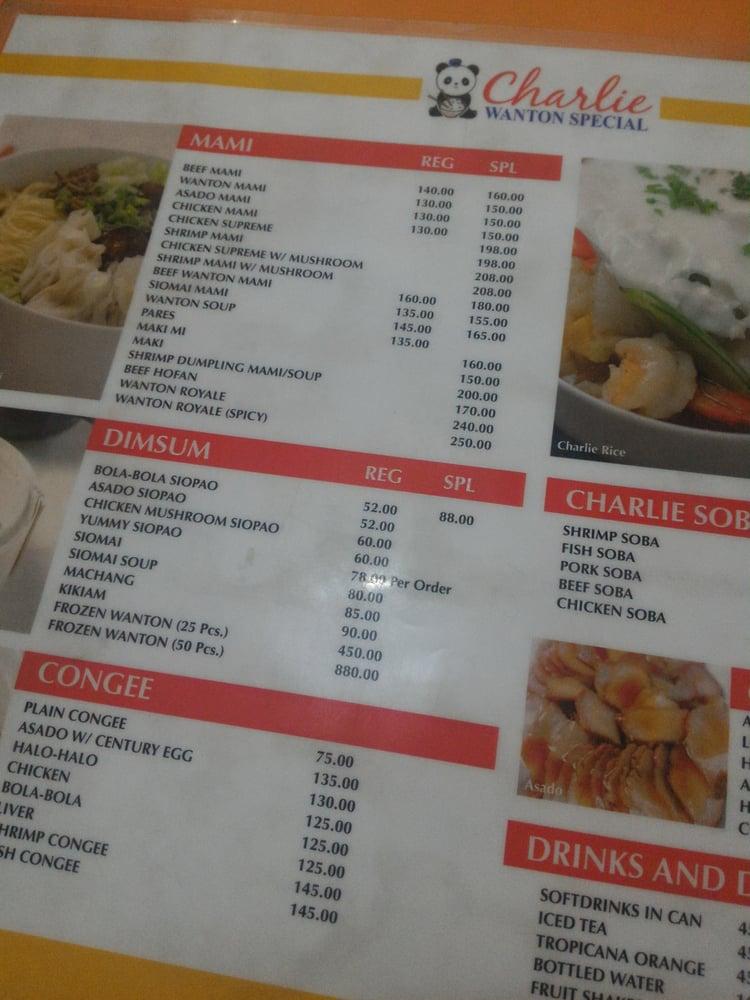 Carta del restaurante Charlie Wanton Special, Mandaluyong