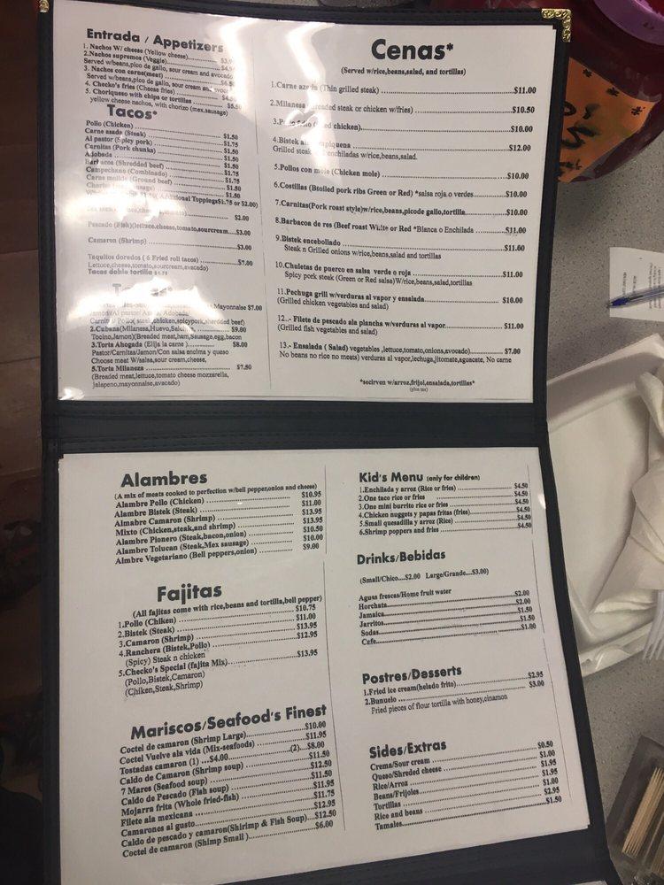 Menu at Don Checko's Mexican restaurant, Chambersburg