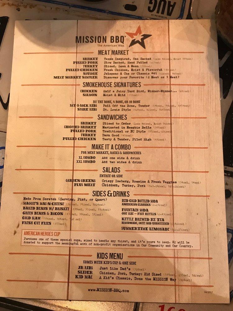 Menu at MISSION BBQ, Woodlake