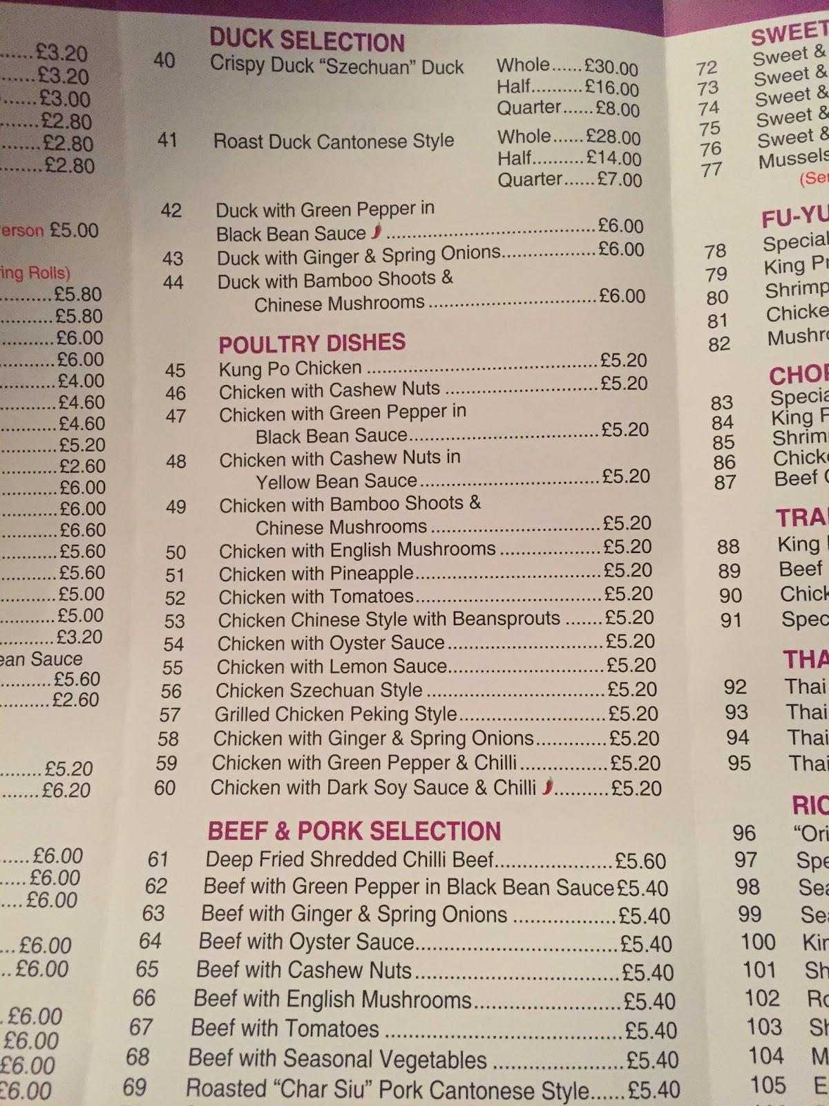 Menu at Oriental Chef fast food, Godalming