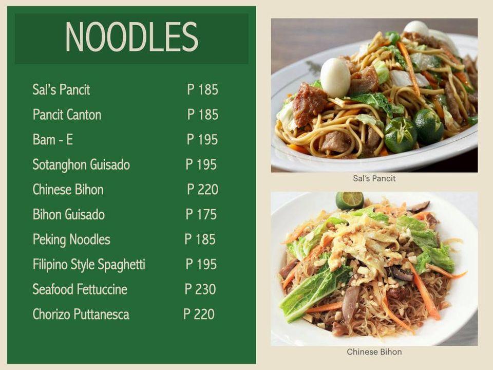 Menu at Sal's Restaurant Tacloban, Tacloban City