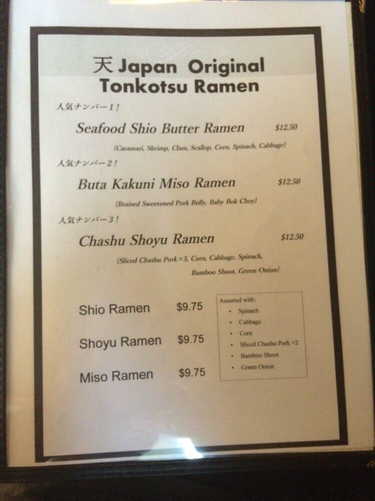 Carta de Ten Japan Japanese Restaurant, Gilroy