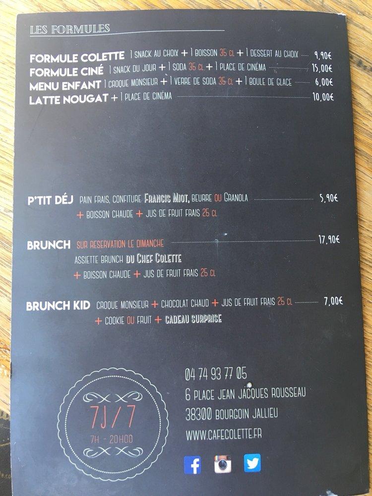 Menu at Bistrot Colette restaurant, Bourgoin-Jallieu, 2 places