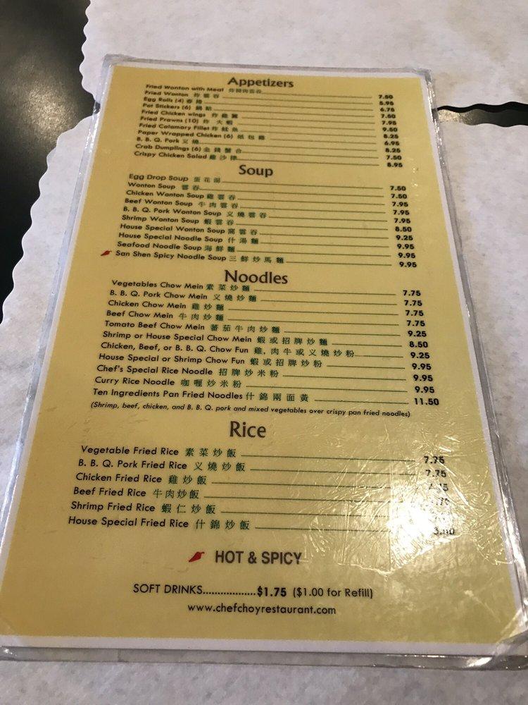 Menu at Chef Choy Chinese food restaurant, Pleasant Hill