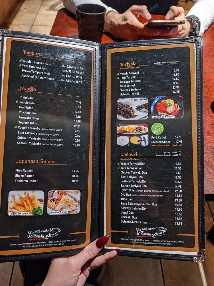 Menu at DoDo SUSHI restaurant, Vancouver