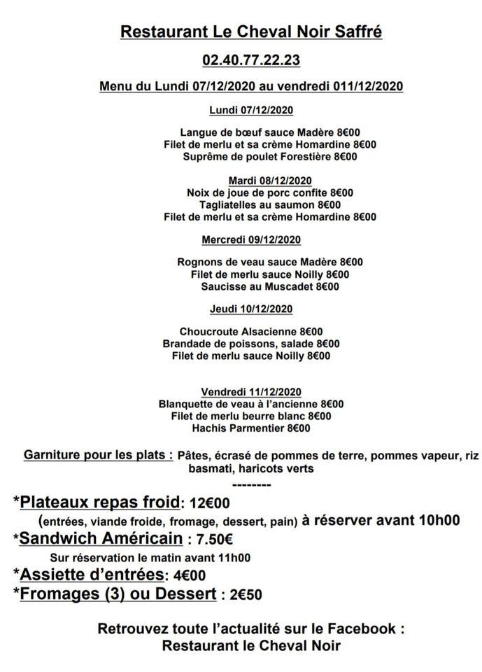 Menu au Le Cheval Noir restaurant, Saffré