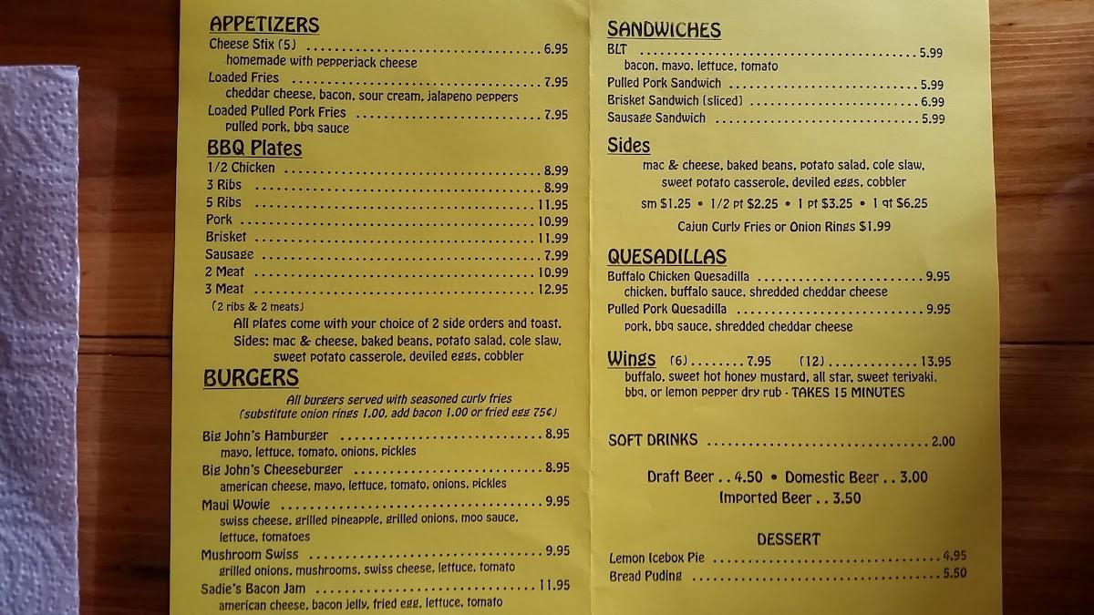 Menu at Moo's Barn and Grill, Natchez