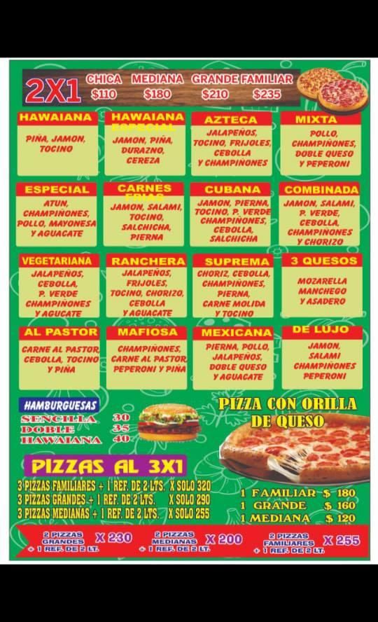 Menu at PIZZA DAVID pizzeria, Mexico City