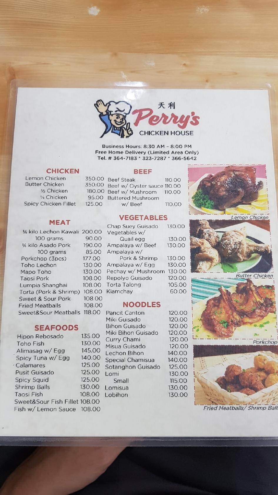 Menu at Perry's Chicken House restaurant, Caloocan