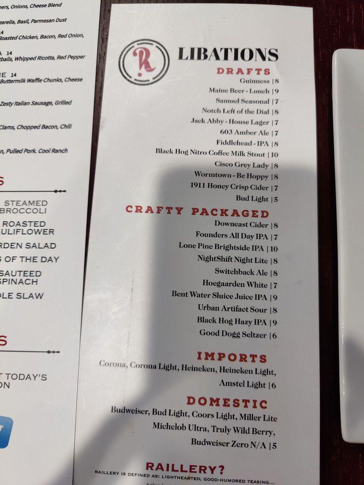 Menu at Raillery Public House, Franklin