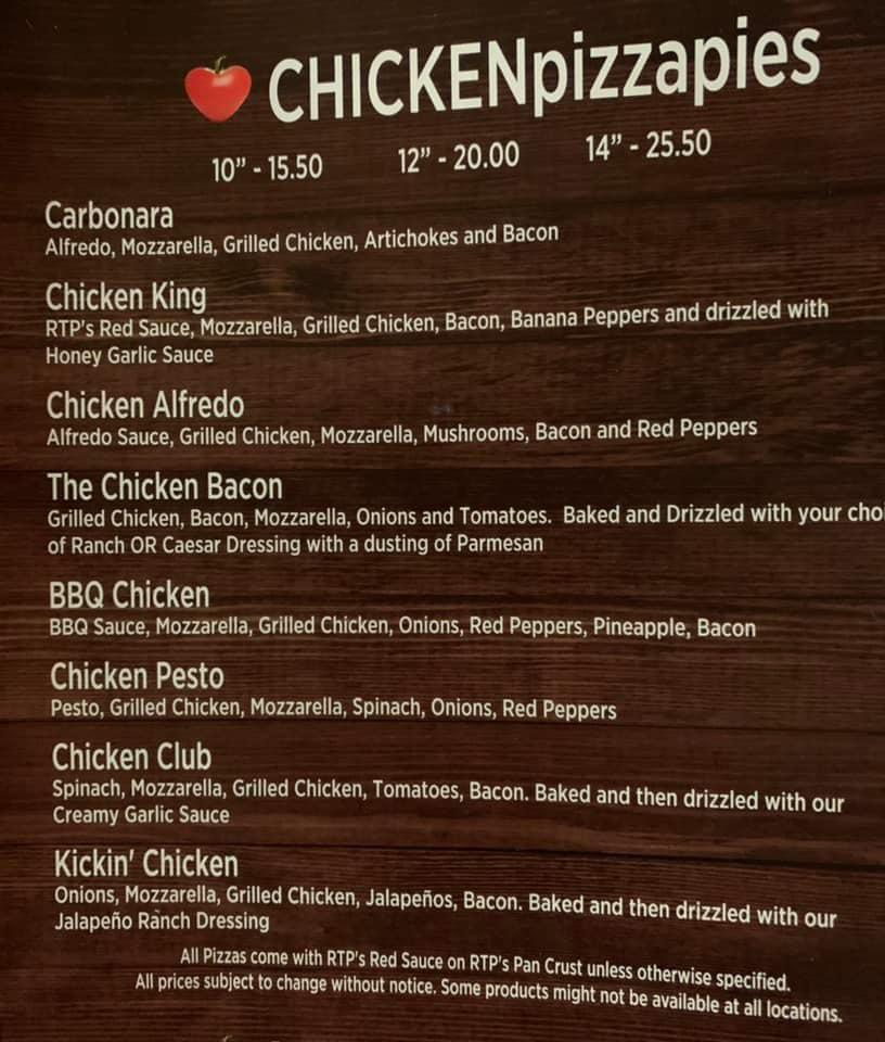 Menu at Red Tomato Pies Ltd pizzeria, Williams Lake