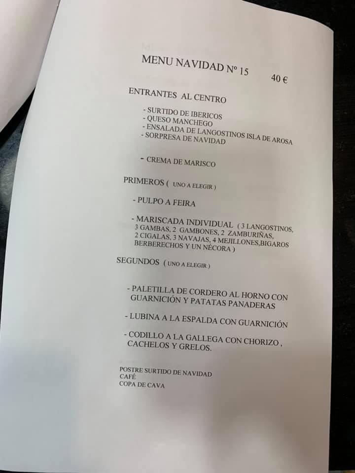 Menu at Restaurante Isla de Arosa, Seseña